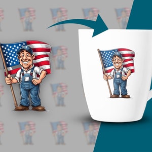Man With Flag Digital Clip Art Vector Sublimation Art, Wall Wat T-shirt ...
