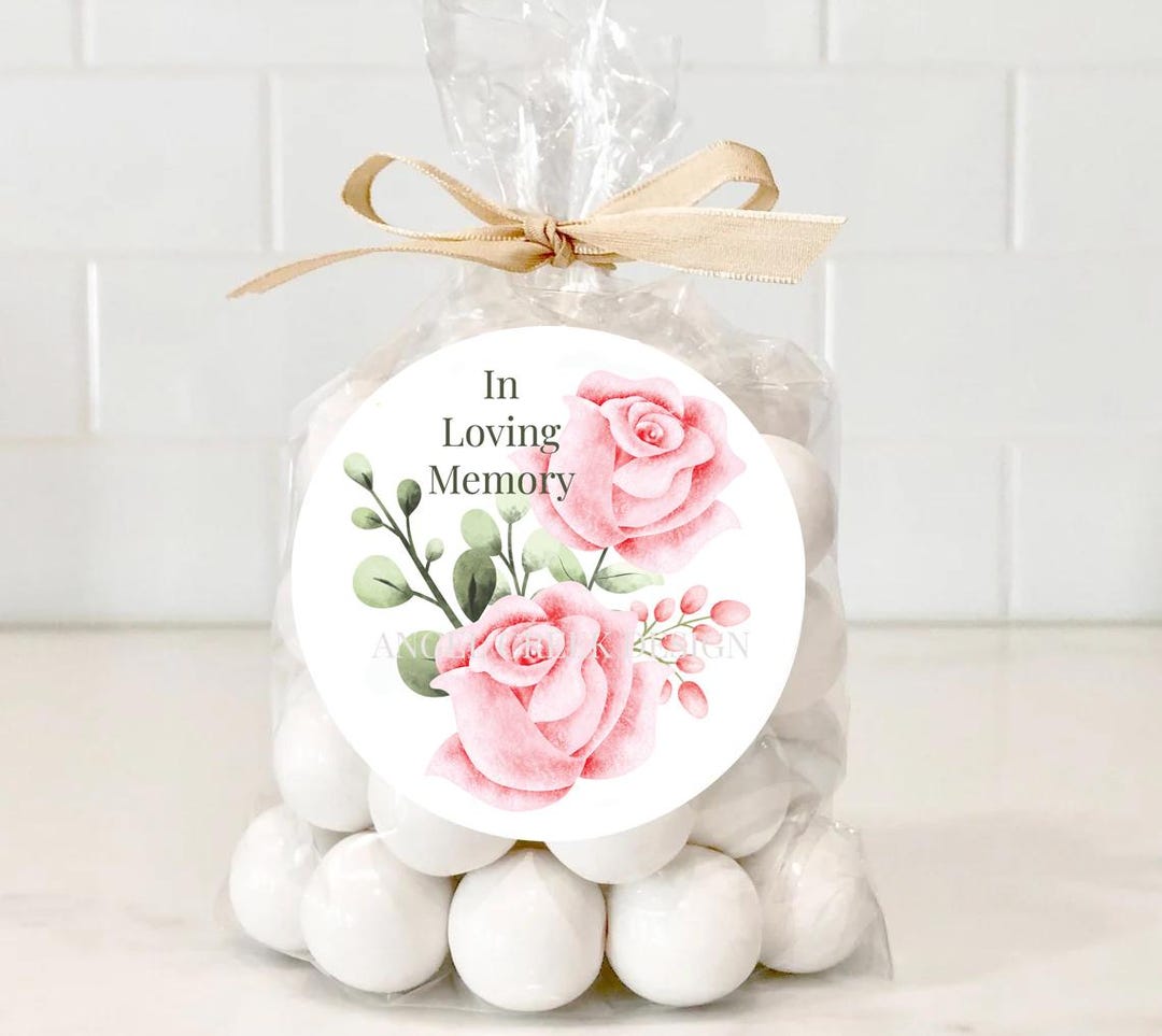 Pink Rose Memoriam Stickers, Blush Pink Rose Favor Stickers, in Memory ...