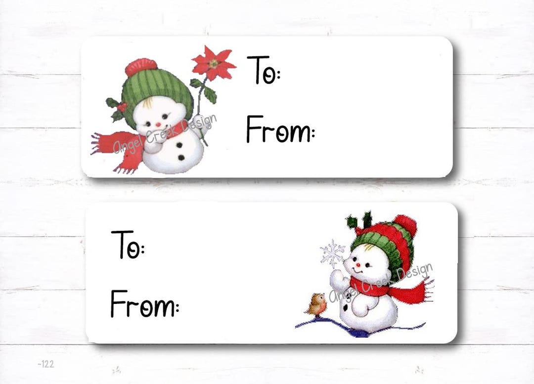 60 Snowman Gift Tags, Self Stick Gift Tag Labels, Christmas TO/FROM ...