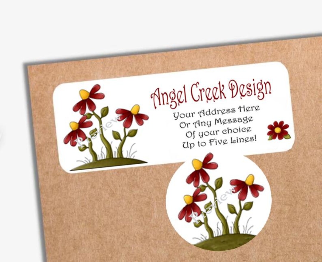 Red Cone Flower Labels, Personalized Address Labels, Floral Daisy ...