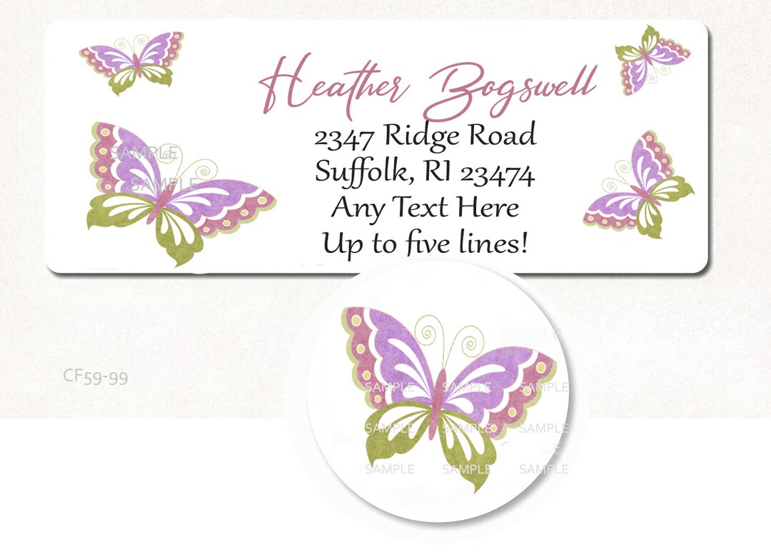 Butterfly Address Labels and Seals Set Personalized Butterfly Address ...