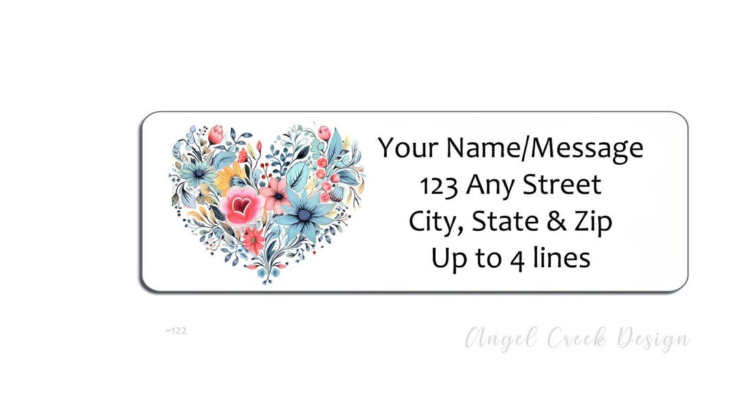 60 Floral Heart Address Labels, Personalized Return Address Labels ...