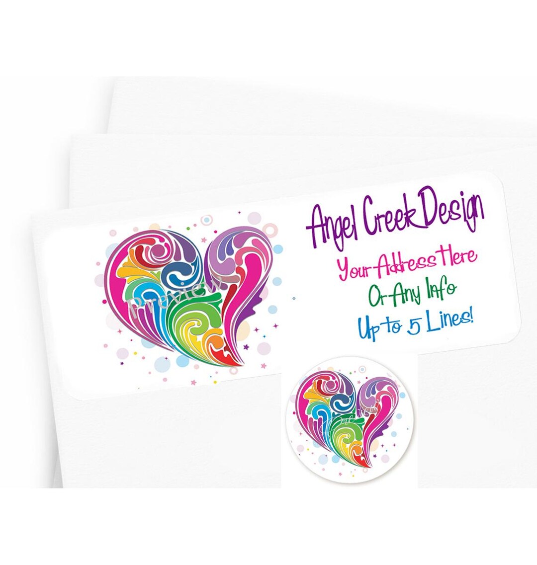 Rainbow Heart Labels and Seals Set, Personalized Address Labels, Custom ...