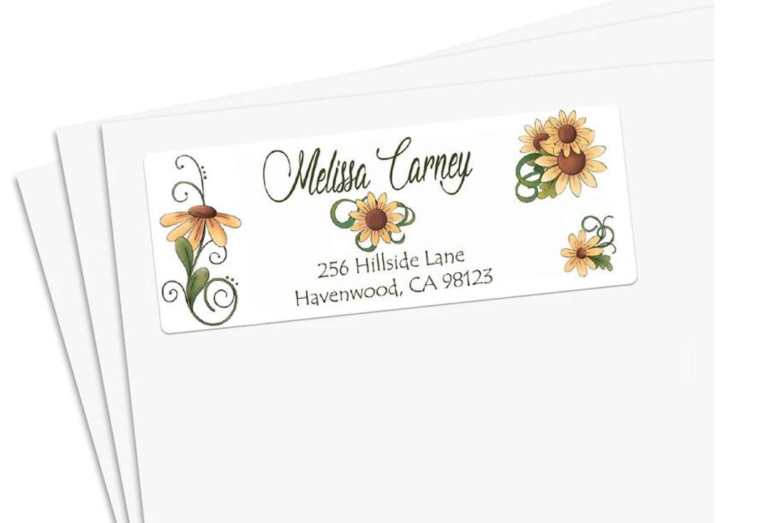 Sunflower Address Labels, Personalized Return Address Labels, Primitive ...