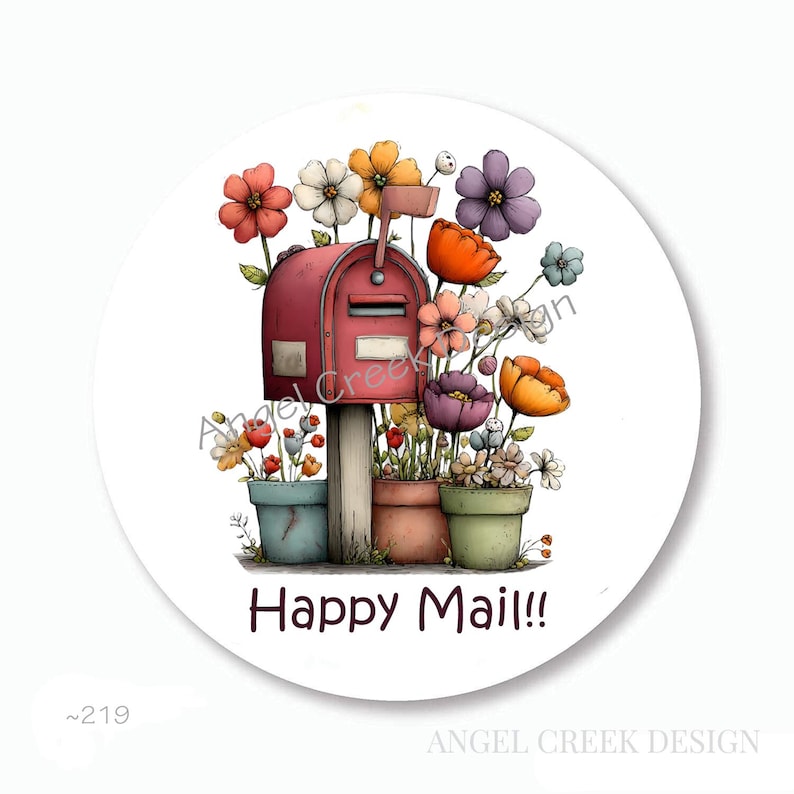 Happy Mail Stickers, Floral Envelope Mailing Labels, Whimsical Flowers ...