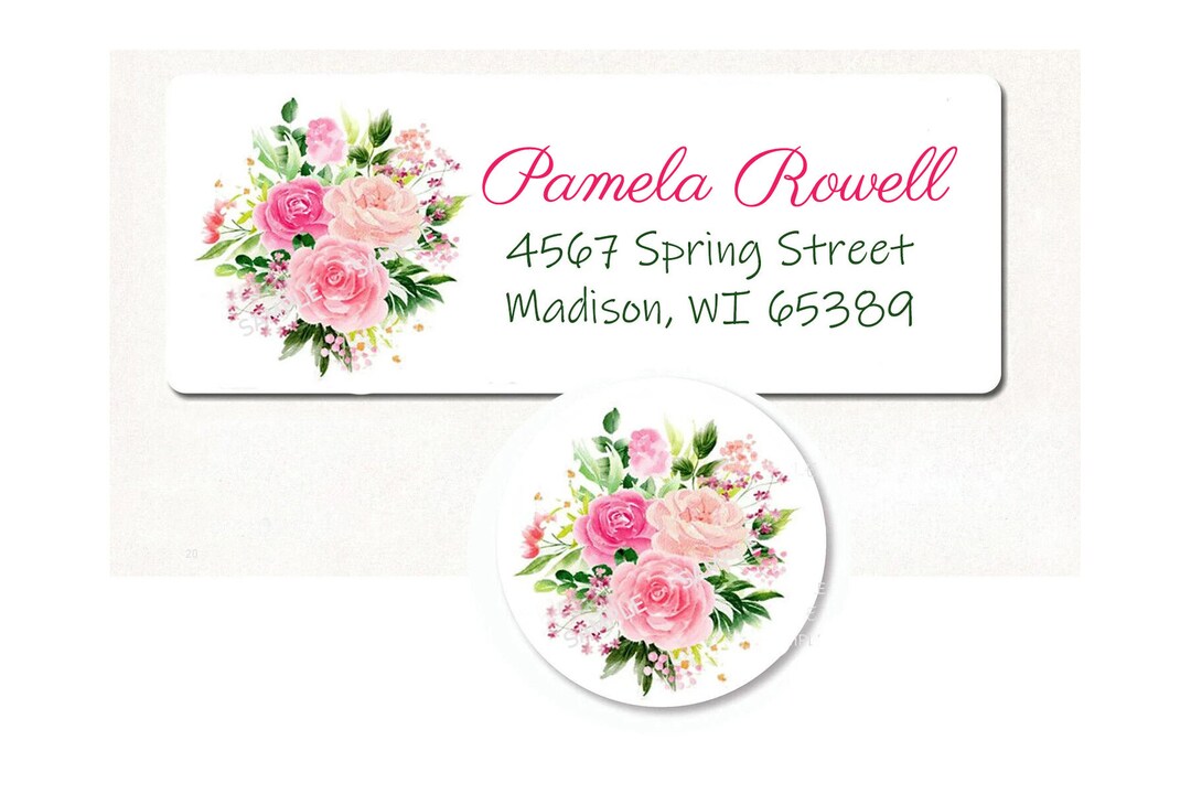 Blus Pink Florals Labels and Seals Set | Personalized Flower Bouquet ...