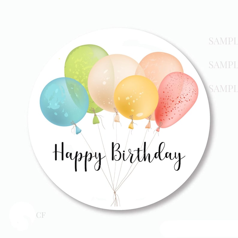 Birthday Stickers, Birthday Balloon Stickers, Birthday Labels, Round ...