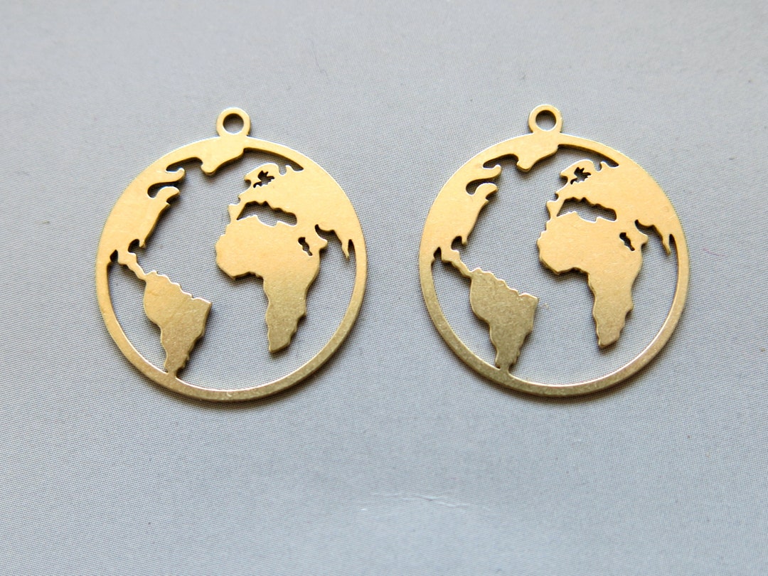 6pcs Raw Brass World Map Charms, Pendants, Jewelry Making Supplies 20mm ...