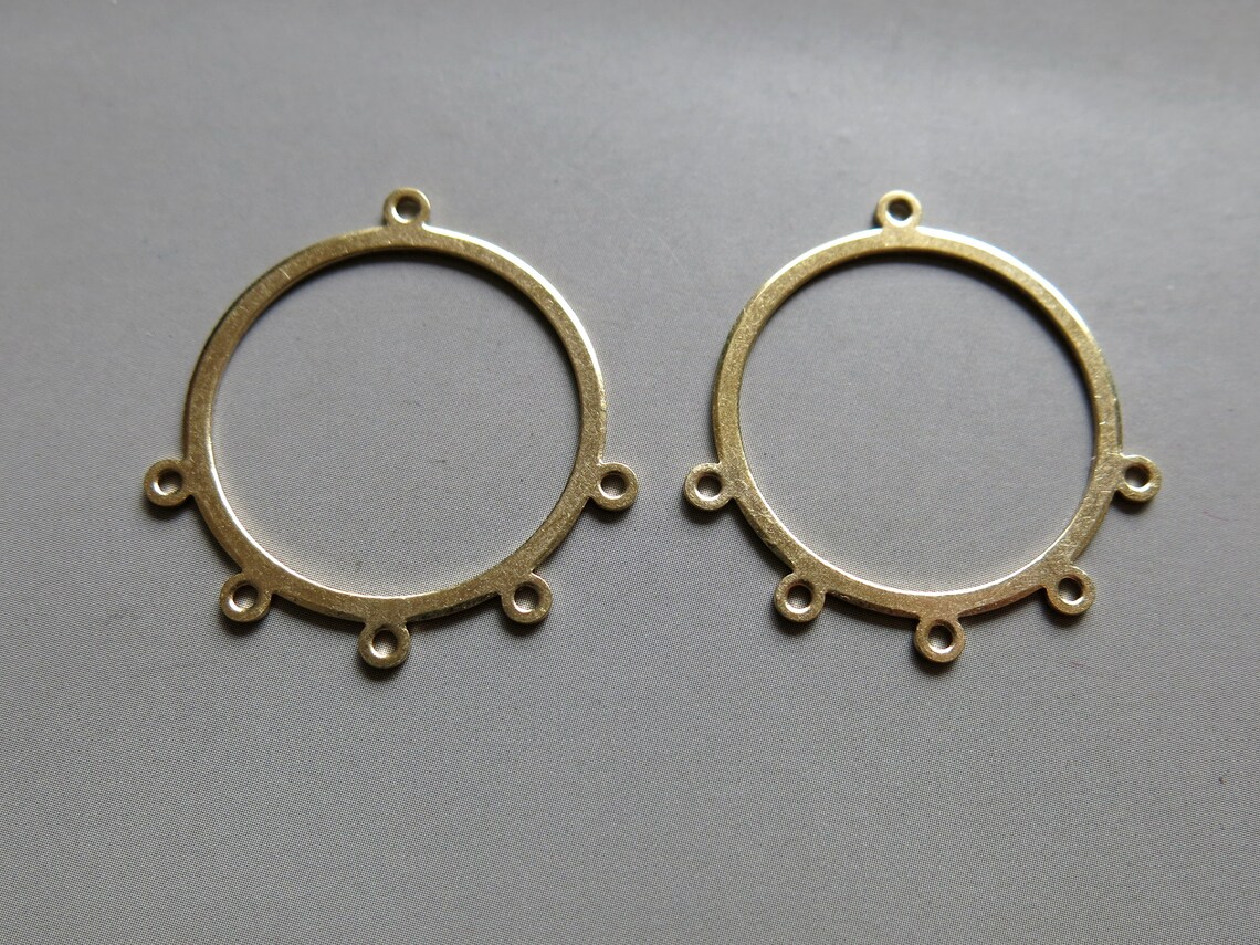 30pcs Raw Brass Round Ring Charms With Six Holes, Pendant Findings 32mm ...