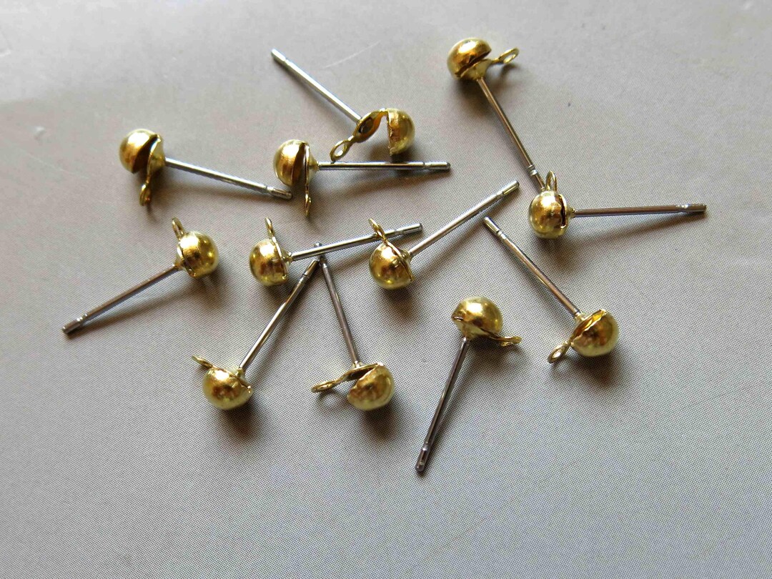 200pcs Raw Brass Earring Posts With Steel Needle,brass Ball Earring ...