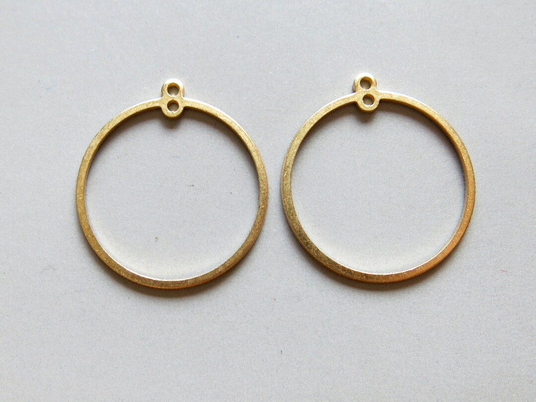 50pcs Raw Brass Round Ring Charms With Two Holes, Pendant Findings 25mm ...