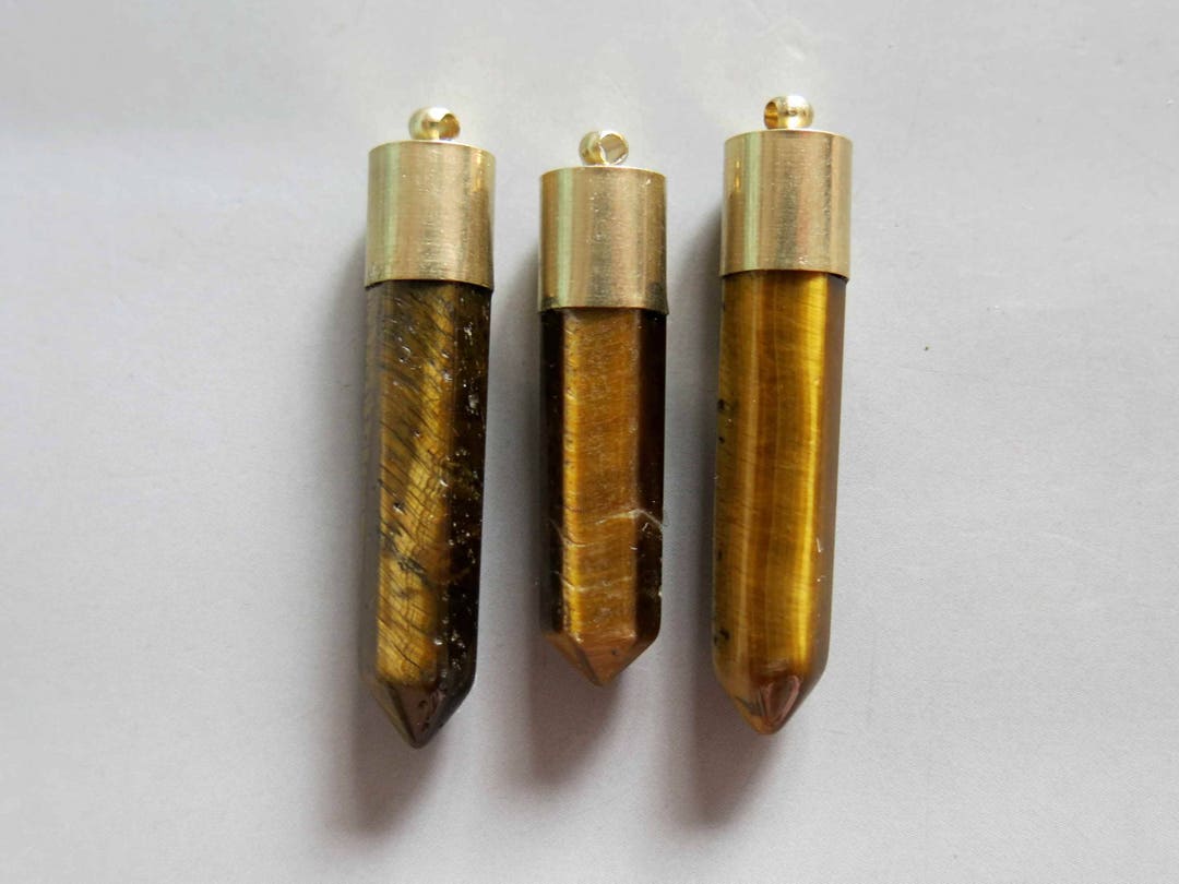 Tiger's-eye Stone Bullet Point With Raw Brass Cap Pendant B1667 - Etsy