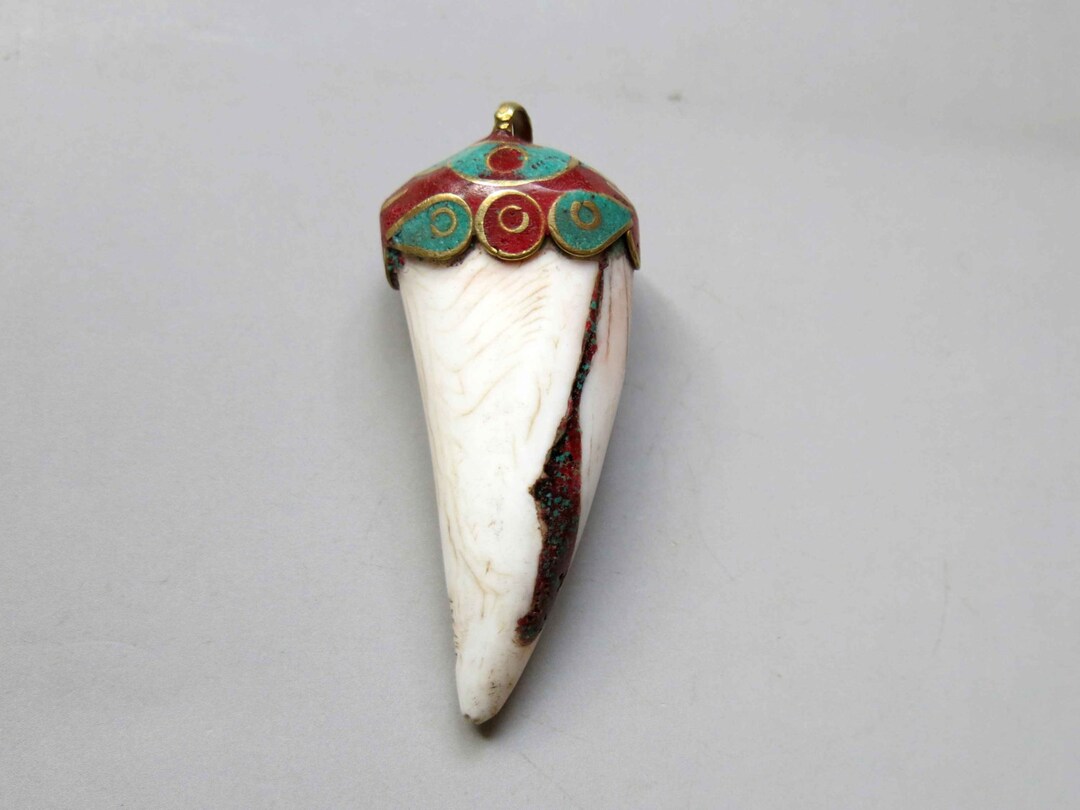 Tibetan Conch Shell Pendant With Brass Turquoise Coral Inlay - Etsy