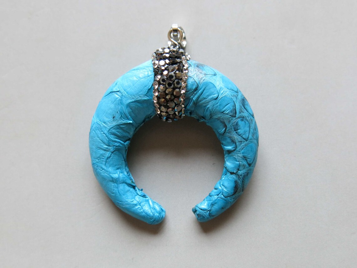 Pave Rhinestone Horn Shape Snakeskin Leather Pendant - B1465 - Etsy