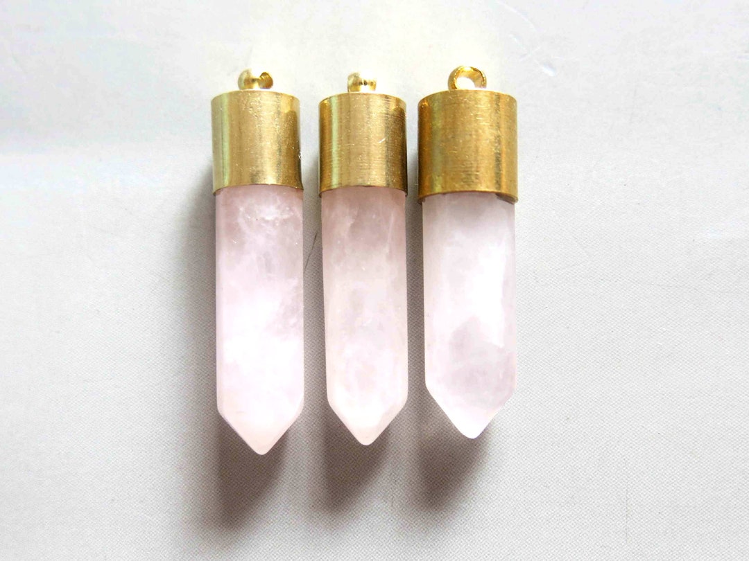 Rose Crystal Bullet Point With Raw Brass Cap Pendant - B1652 - Etsy