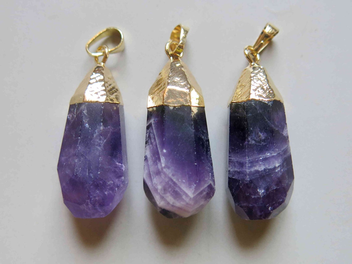 Pear Shape Faceted Golden Color Dipped Amethyst Pendants - Etsy