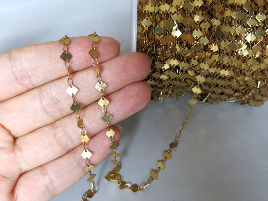 5 Meters - 16.5 Feet Raw Brass Rhombic Disk and Link Chain,necklace ...