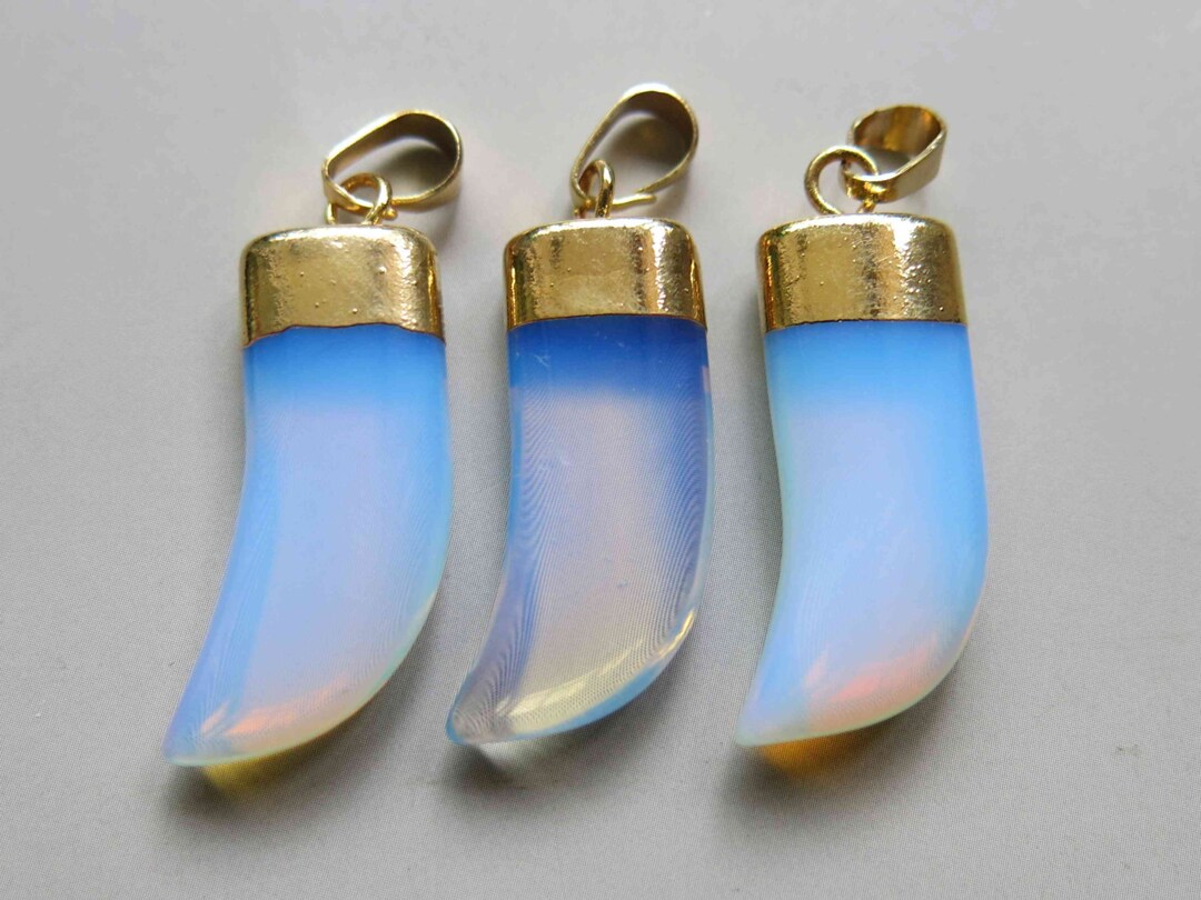 Polished Opalite Horn With Golden Cap Pendant - B732 - Etsy