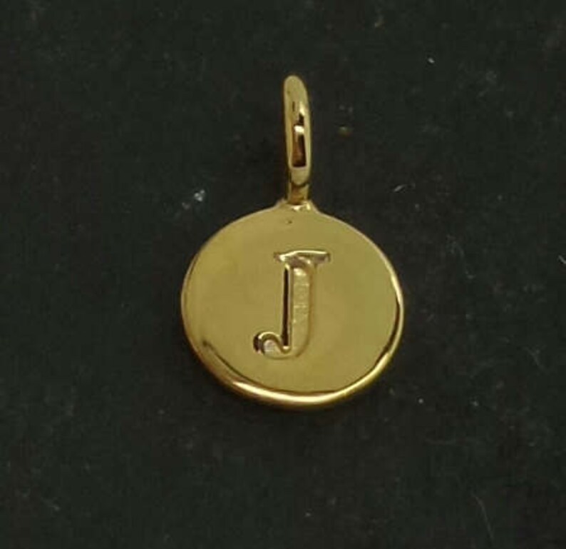Gold on Sterling Silver Round Letter Charm J Gold Initial J | Etsy