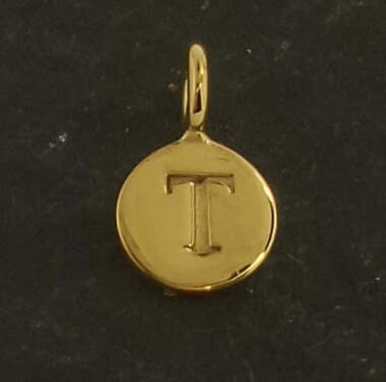 Gold on Sterling Silver Round Letter Charm T Gold Initial T - Etsy UK
