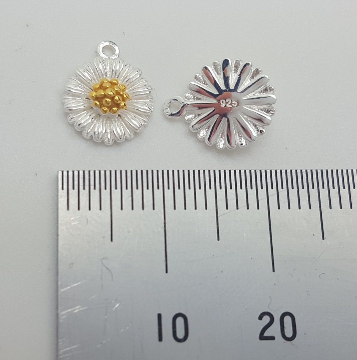 Sterling Silver Daisy Charm Pendant With Gold Centre , Solid Silver ...