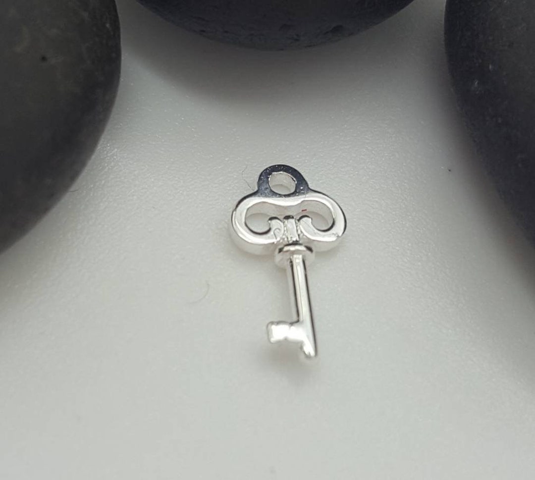 Tiny Sterling Silver Key Charm , Solid Silver Charm Very Tiny Silver ...
