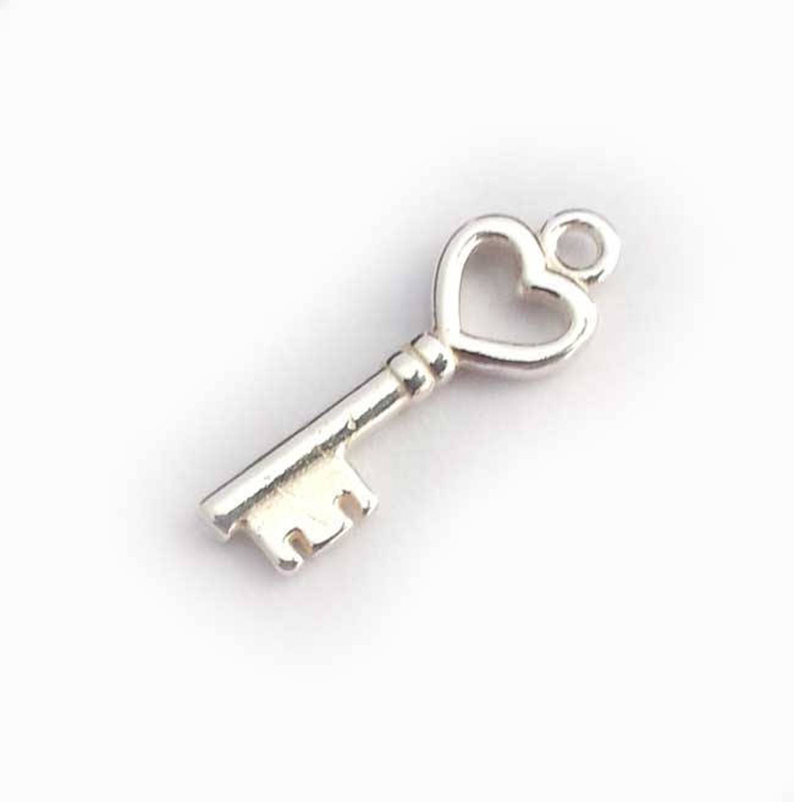 Sterling Silver Key Charm Key Heart Charm Solid Silver Key - Etsy