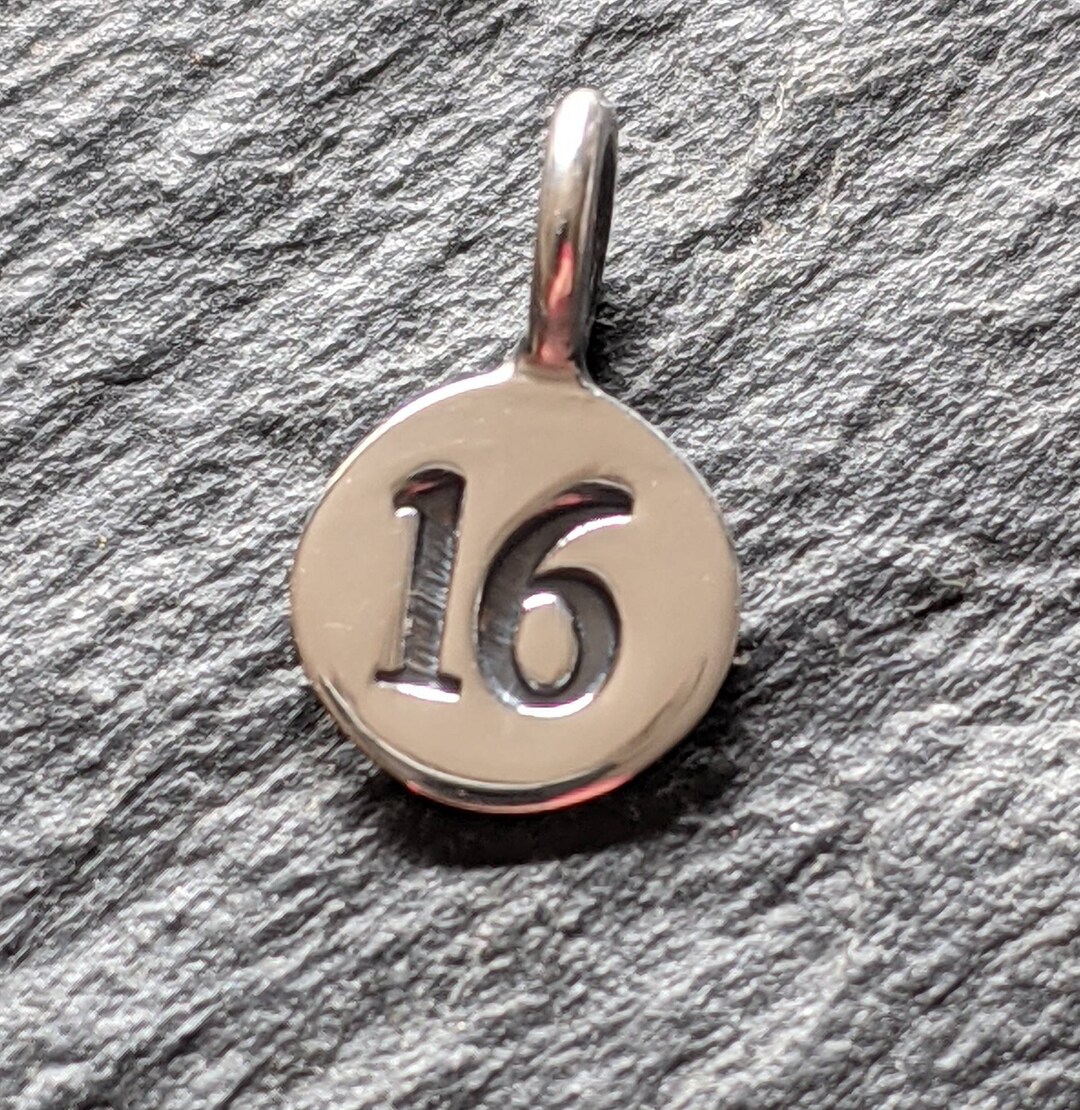 Silver Number 16 Charm, Round Sterling Silver 16 Charm , Key to the ...