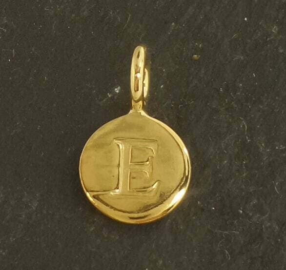 Gold on sterling silver round letter charm E gold initial E | Etsy