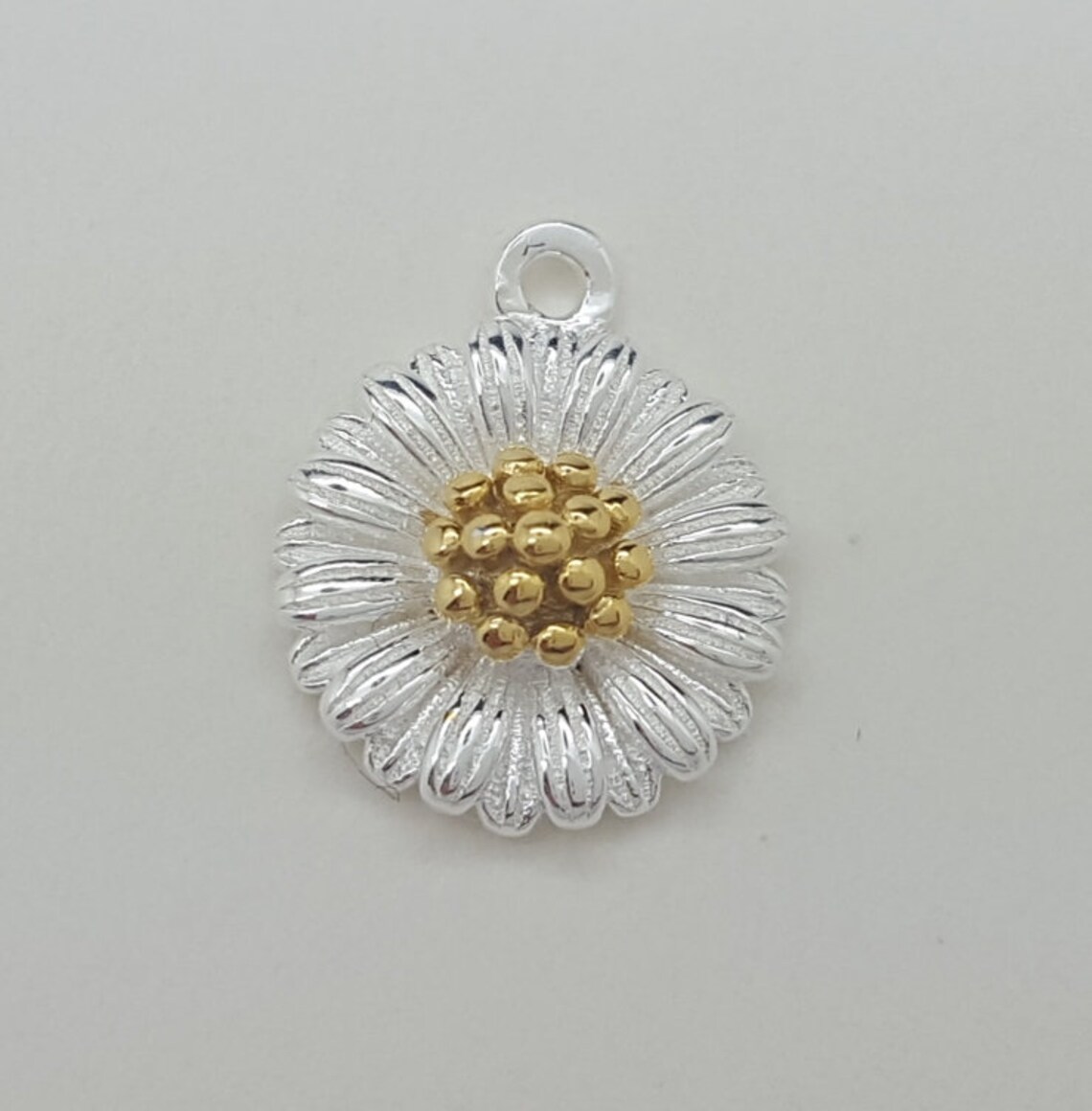 Sterling Silver Daisy Charm Pendant With Gold Centre , Solid Silver ...