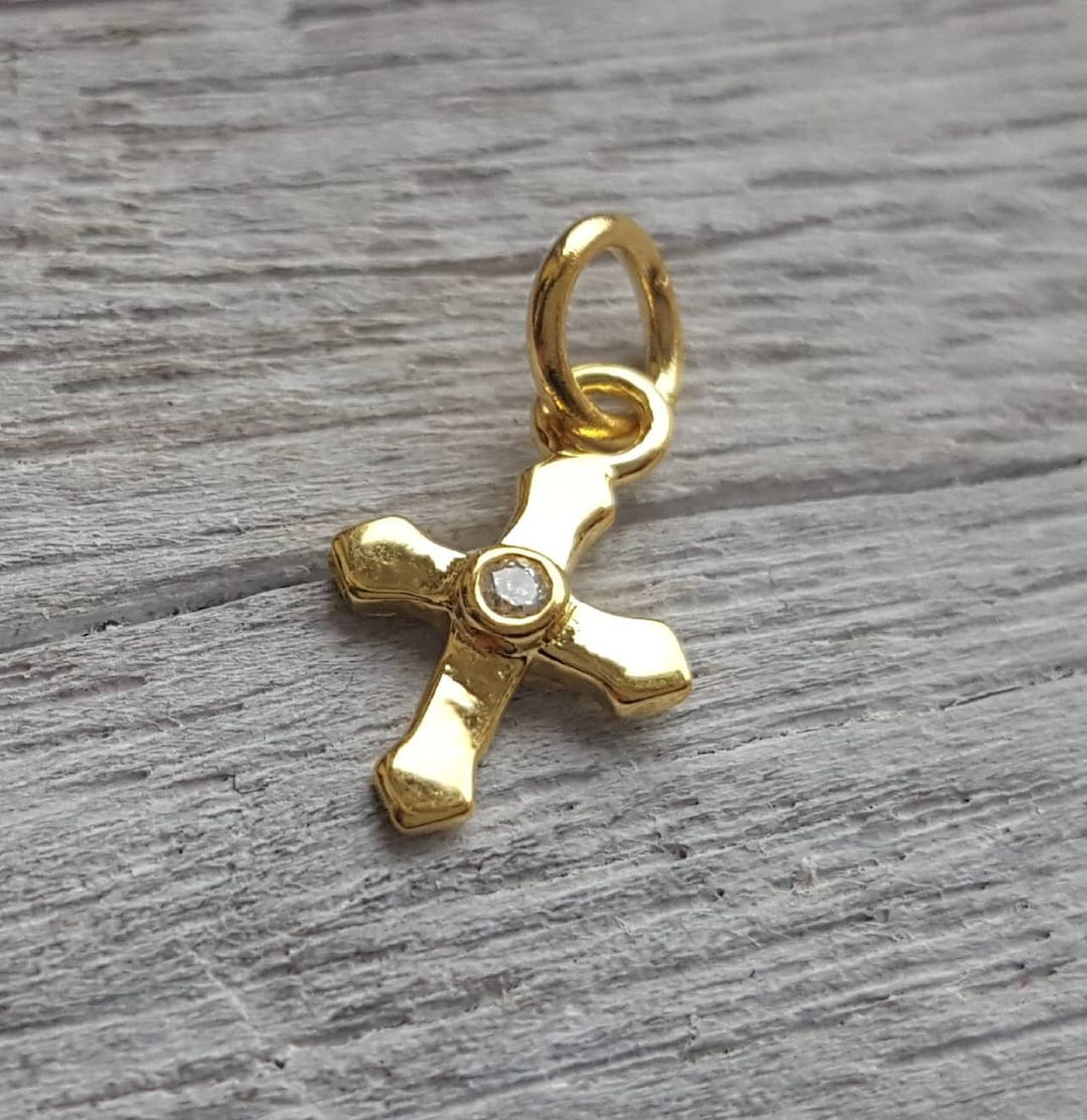 Gold Cross Charm , Gold on Sterling Silver Cross Charm , Small Gold ...