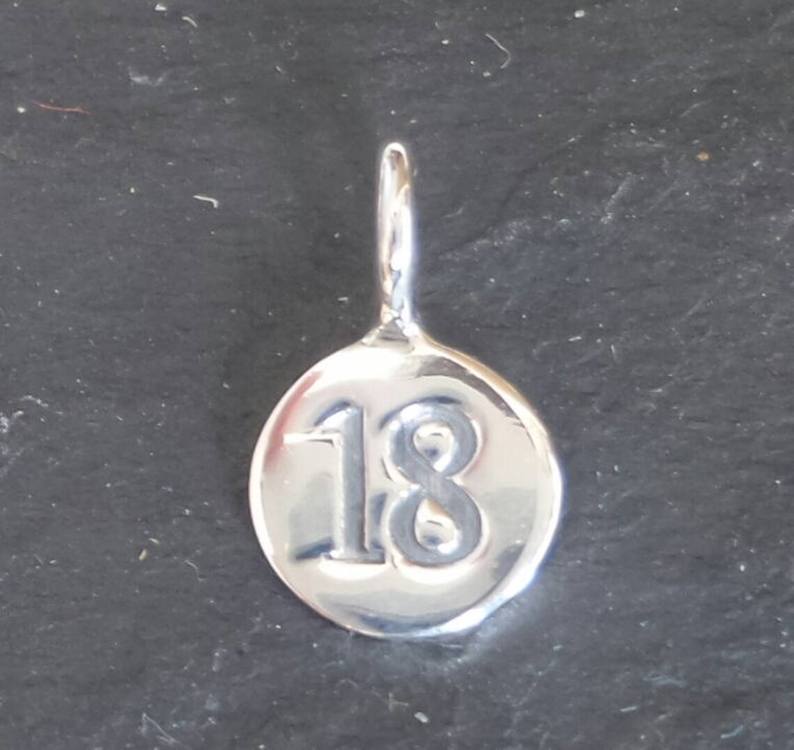 Silver Number 18 Charm, Round Sterling Silver 18 Charm , Key to the ...