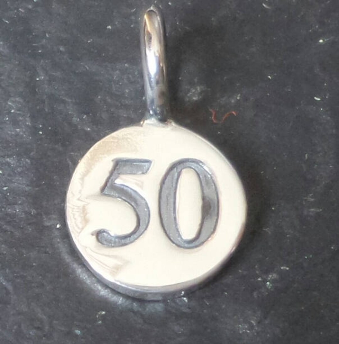 Silver Number 50 Charm Round Sterling Silver 50 Charm , 50th Birthday ...