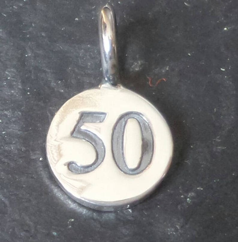 Silver Number 50 Charm Round Sterling Silver 50 Charm , 50th Birthday ...