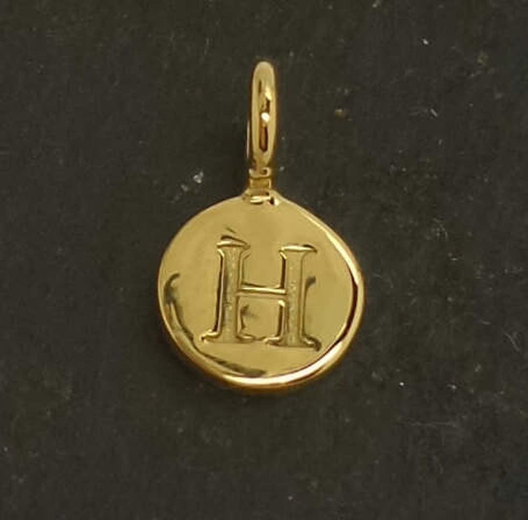 Gold on Sterling Silver Round Letter Charm H, Gold Initial H Charm ...
