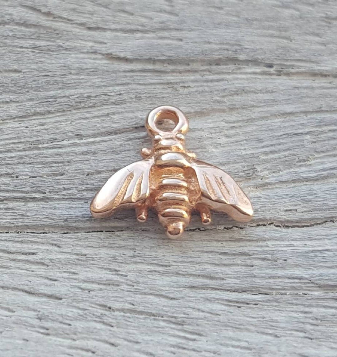 Rose Gold Bee Charm, Golden Tiny Bee Charm , Rose Gold Plated Sterling ...