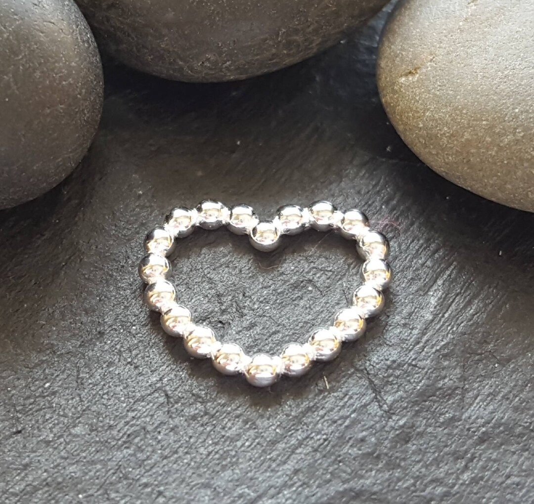 Sterling Silver Beaded HEART Connector, Solid Silver Beaded Heart ...