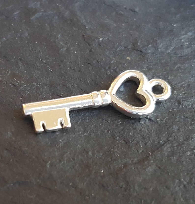 Sterling Silver Key Charm Key Heart Charm Solid Silver Key - Etsy