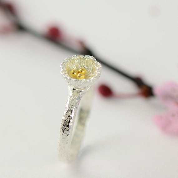 Rustic Wedding Ring Bird Nest Ring Silver Hammered Ring | Etsy UK