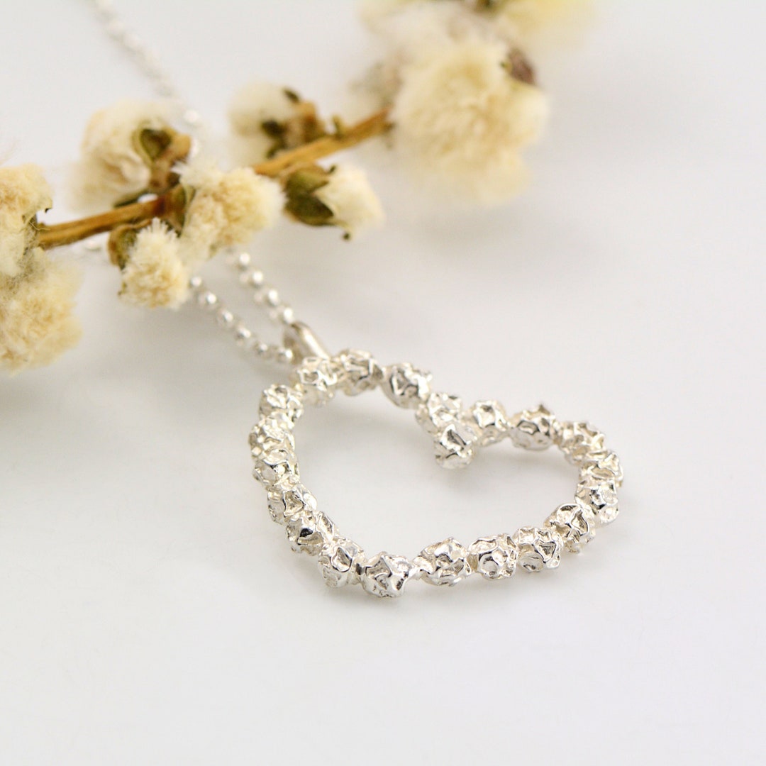 Silver Heart Pendant, Peppercorn Texture Pendant, Minimalist Necklace ...