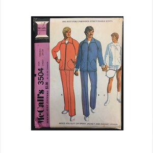 1970s Size S Chest 34 36 Mens Jogging Track Suit Velour Mccalls 3504 ...