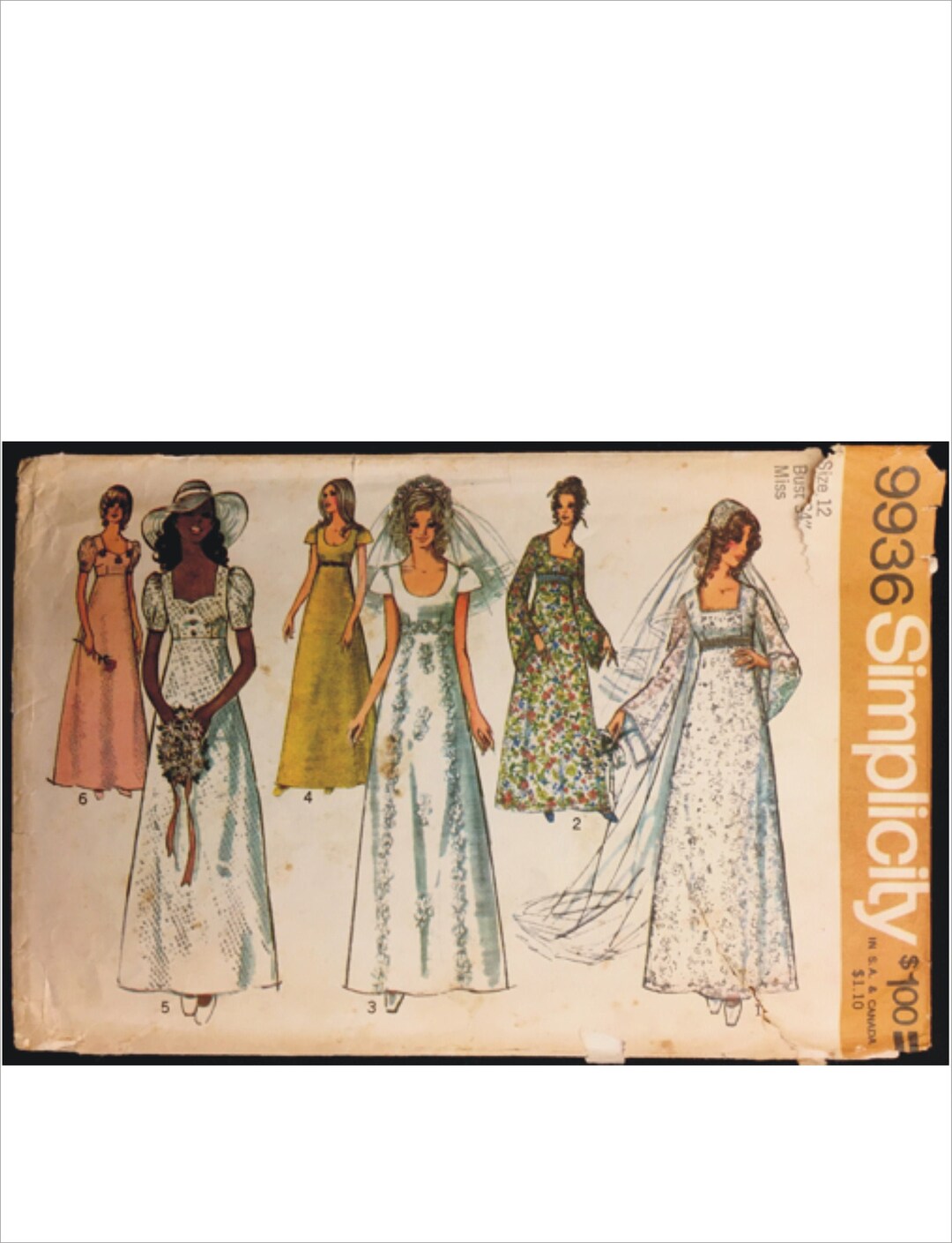 Part Cut 70s Sz 12 Bust 34 Wedding Dress Bridesmaid Simplicity 9936 ...