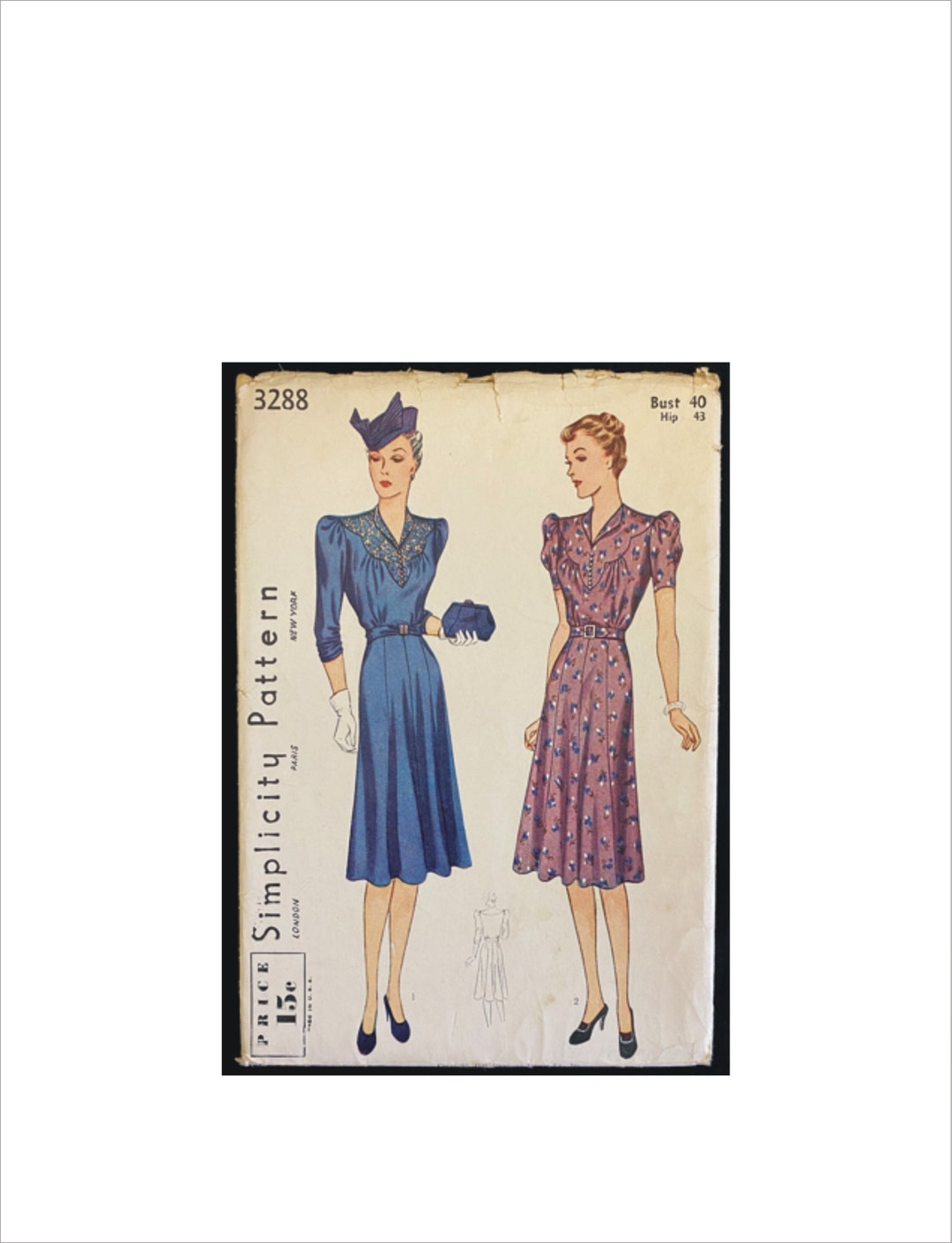 Uncut 1930s Bust 40 Scalloped Yoke Dress Simplicity 3288 Vintage Sewing ...