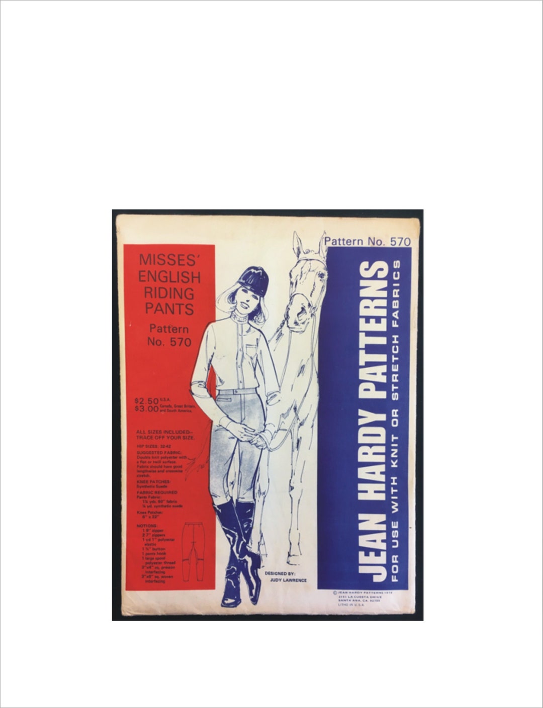 1970s Hip Size 32 – 42 Misses English Riding Pants Jean Hardy 570 ...