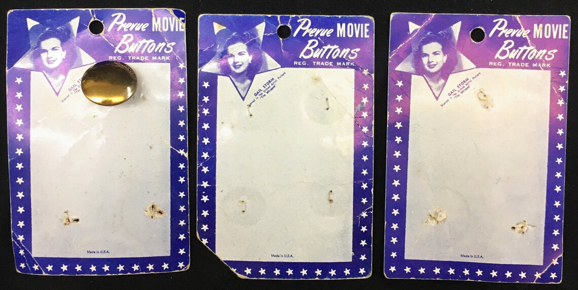 1940s Lot 68 Metal Prevue Movie Buttons Cards Gold Tone Silver Tone ...