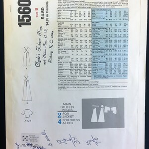 1970s Size 8 Bust 31 1/2 Edith Head Dress Jacket Vogue 1560 Vintage ...