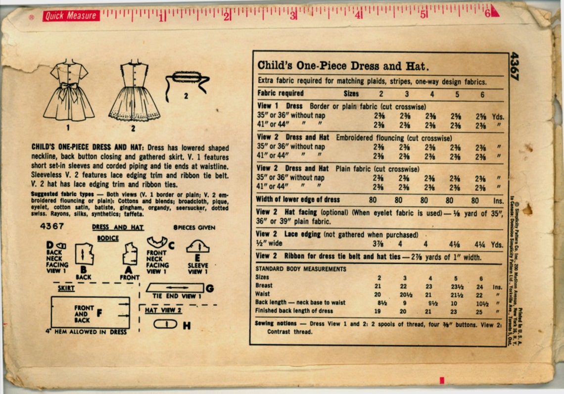 1960s Size 2 Breast 21 Girls Party Dress Hat Simplicity 4367 - Etsy