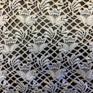 Heavy White Lace Fabric Floral Trellis Open Synthetic 54 X 36 Inches ...