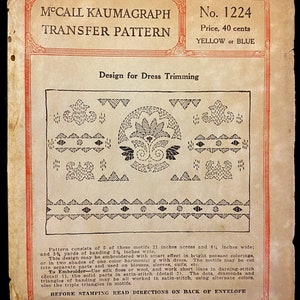 1920s One Size Kaumagraph Transfer Design Dress Trimming Mccall 1224 ...