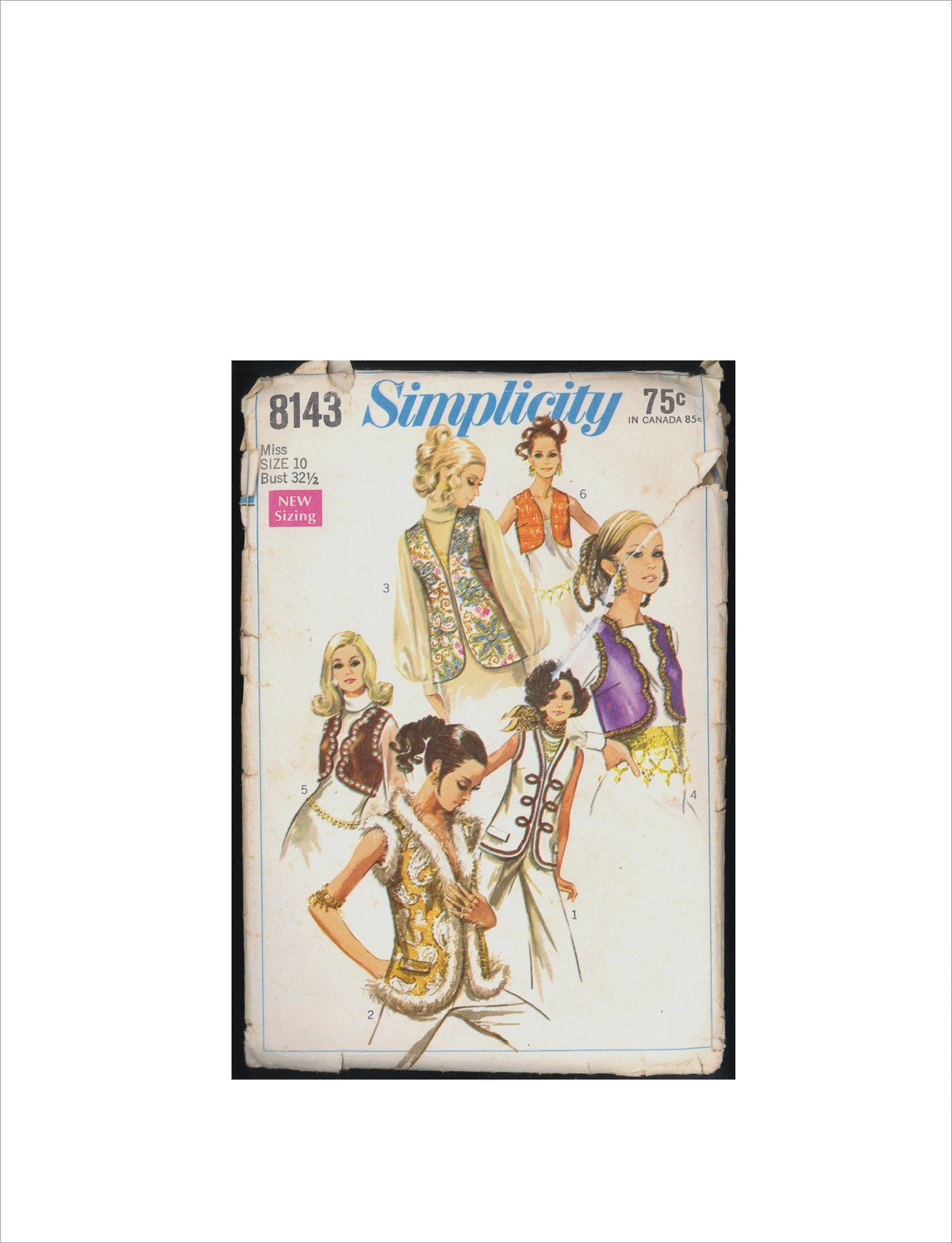 1960s Size 10 Bust 32 1/2 Set of Vests Simplicity 8143 Vintage Sewing Pattern 60s Hippie Boho ...